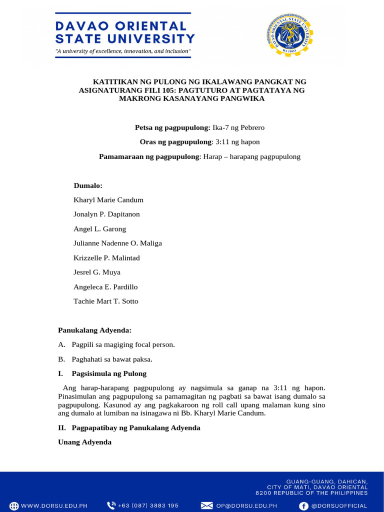 Katitikan NG Unang Pagpupulong Pangkat 2 | PDF