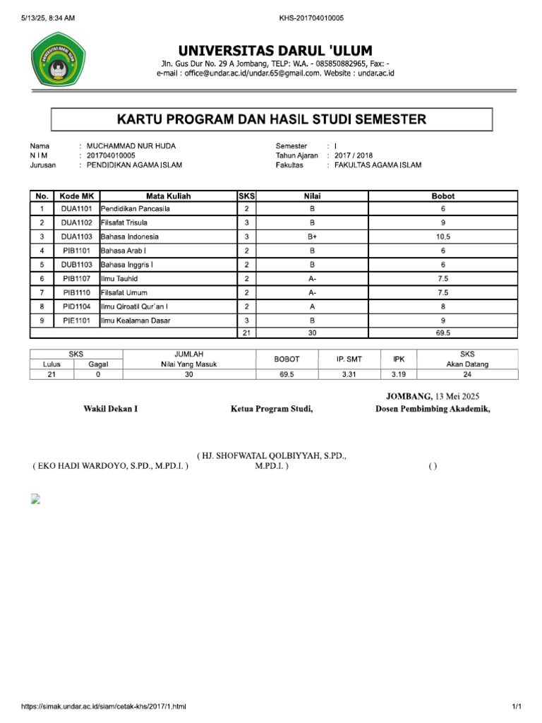 KHS 2017-2018 Ganjil | PDF
