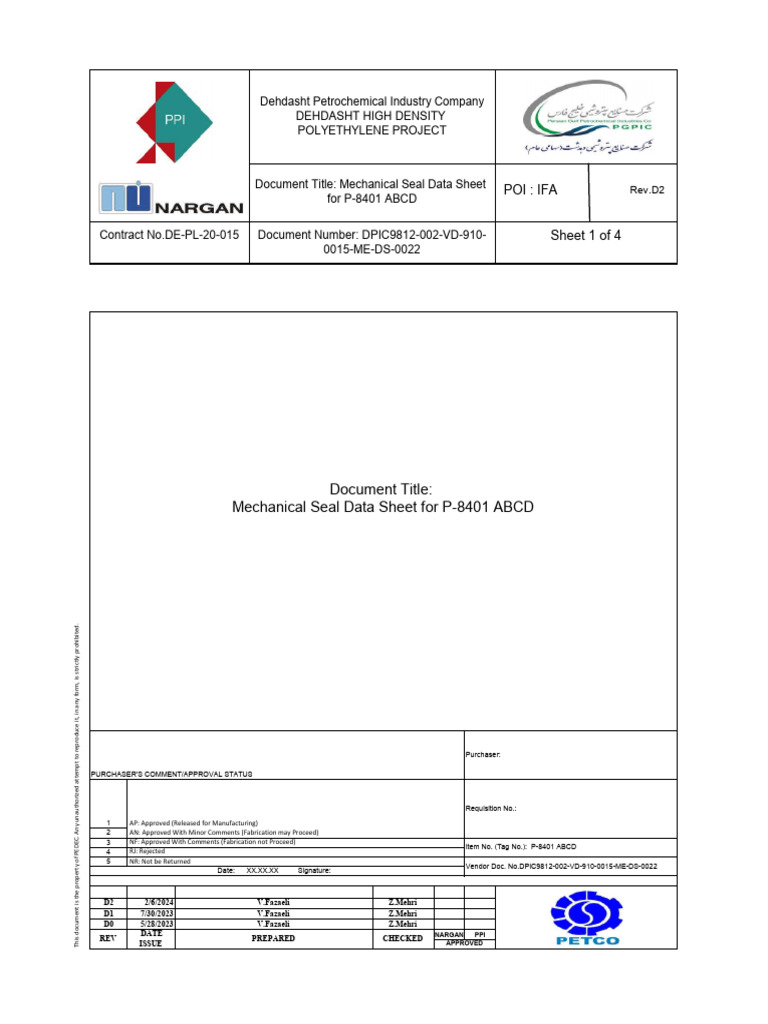 Mechanical Seal Datasheet | PDF | Pump | Pressure
