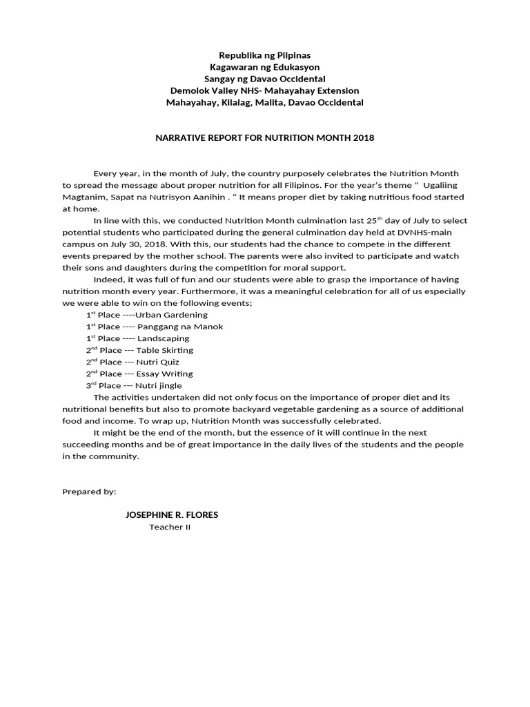 Narrative Reports 2018 SBM MOV | PDF