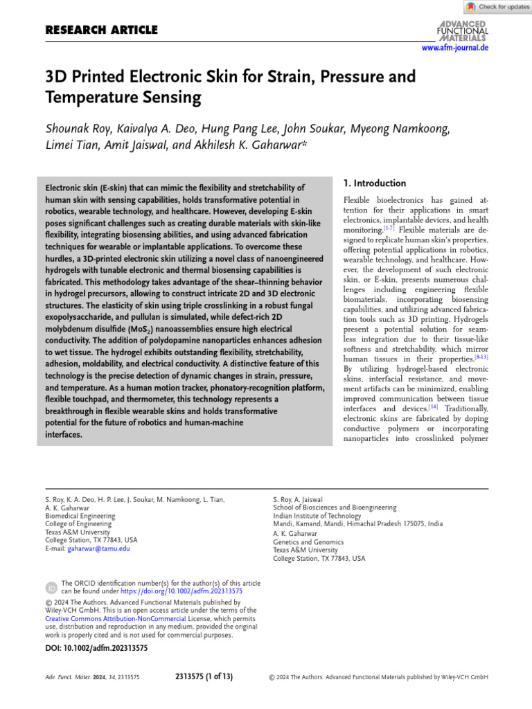 3D Printed Electronic Skin for Strain, Pressure and Temperature Sensing ...