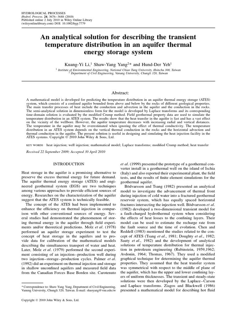 Hydrological Processes - 2010 - Li - An Analytical Solution For Describing The Transient ...