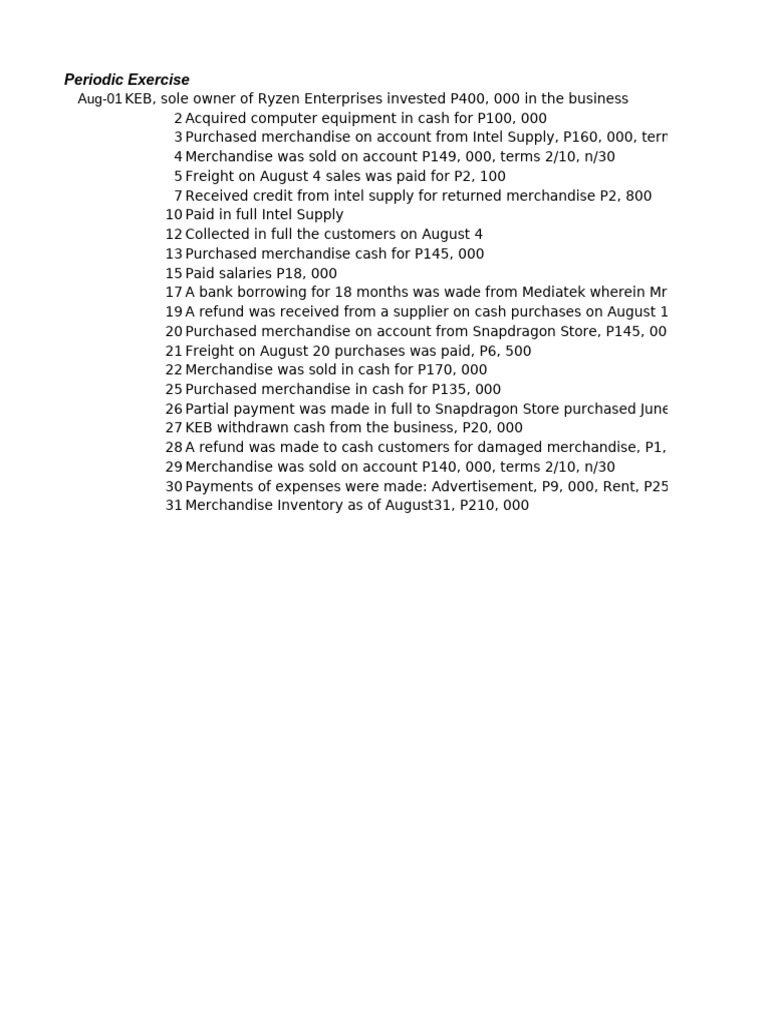 Periodic Exercises - Journal Entry | PDF | Expense | Financial Accounting