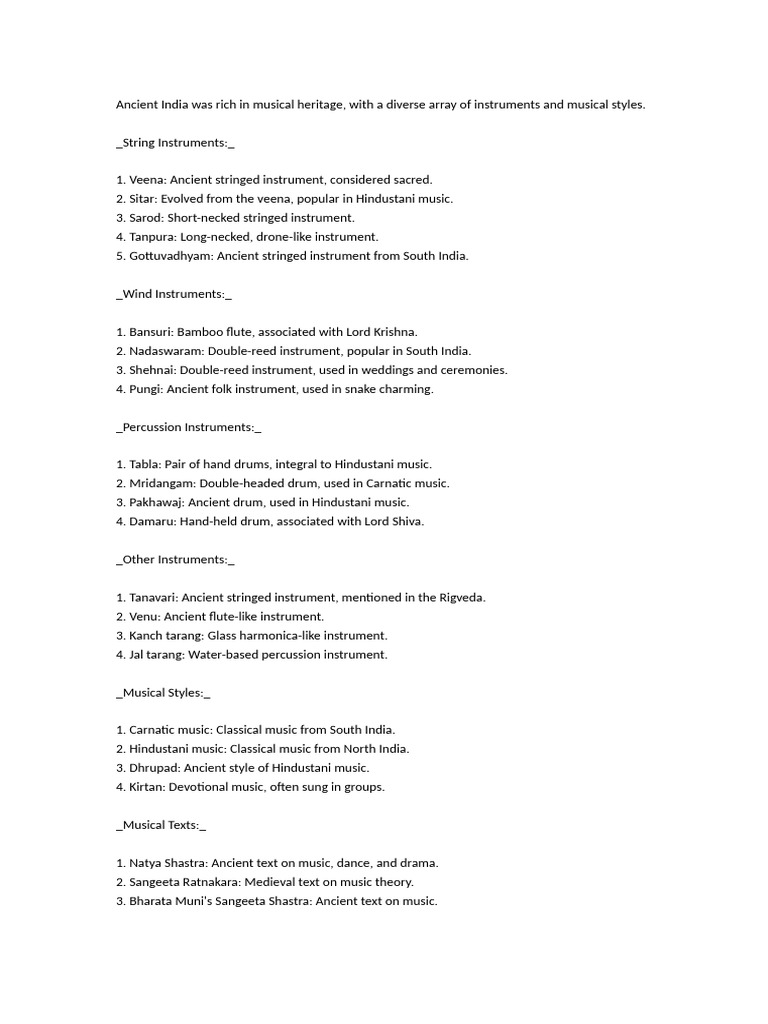 Ancient Indian Musical Culture | PDF