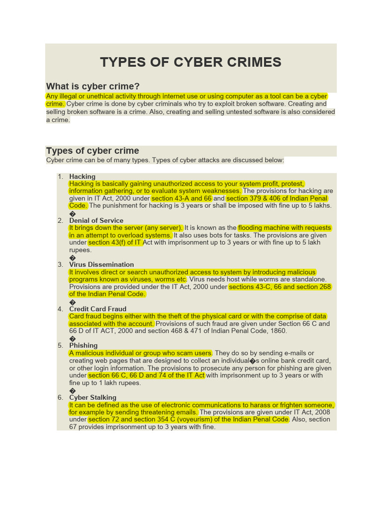 Types of Cyber Crimes and Ipr Related Cyber Crimes | PDF | Cybercrime ...
