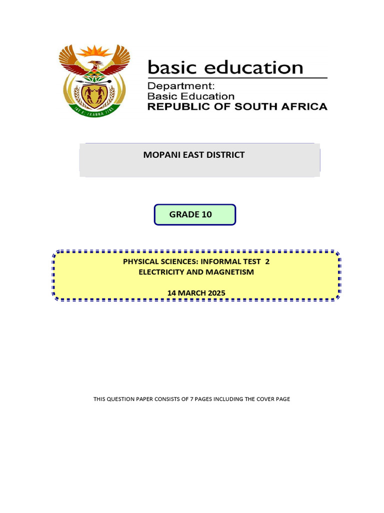 Grade 10 Physics Test: Electricity 2025 | PDF | Voltage | Electric Charge