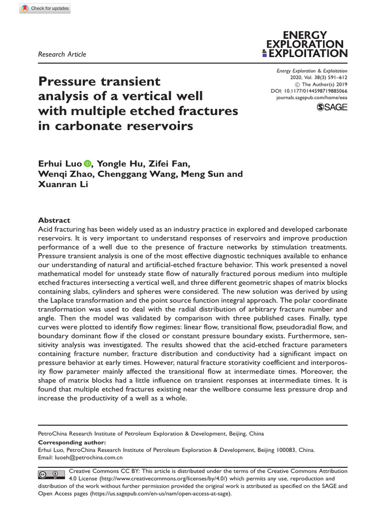 Luo Et Al 2019 Pressure Transient Analysis of A Vertical Well With ...