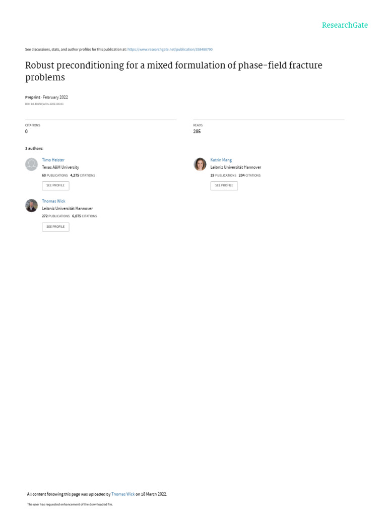 Robust Preconditioning For A Mixed Formulation of | PDF | Finite Element Method | Mathematical ...