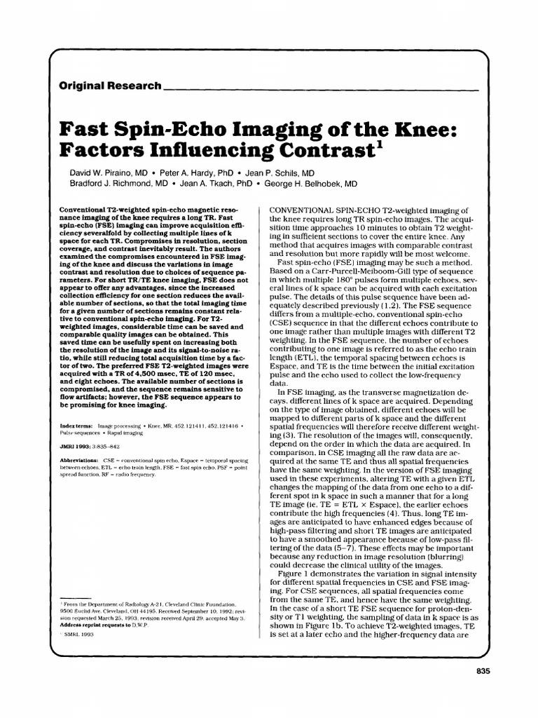 Fast Spin-Echo Knee Imaging Study | PDF | Magnetic Resonance Imaging ...
