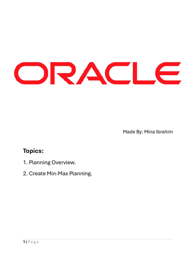 Planning Overview - Min_Max Planning | PDF