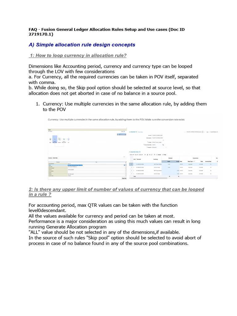 FAQ - Fusion General Ledger Allocation Rules Setup | PDF | Rounding | Debits And Credits