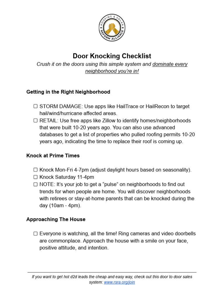 Effective Door Knocking Strategies | PDF