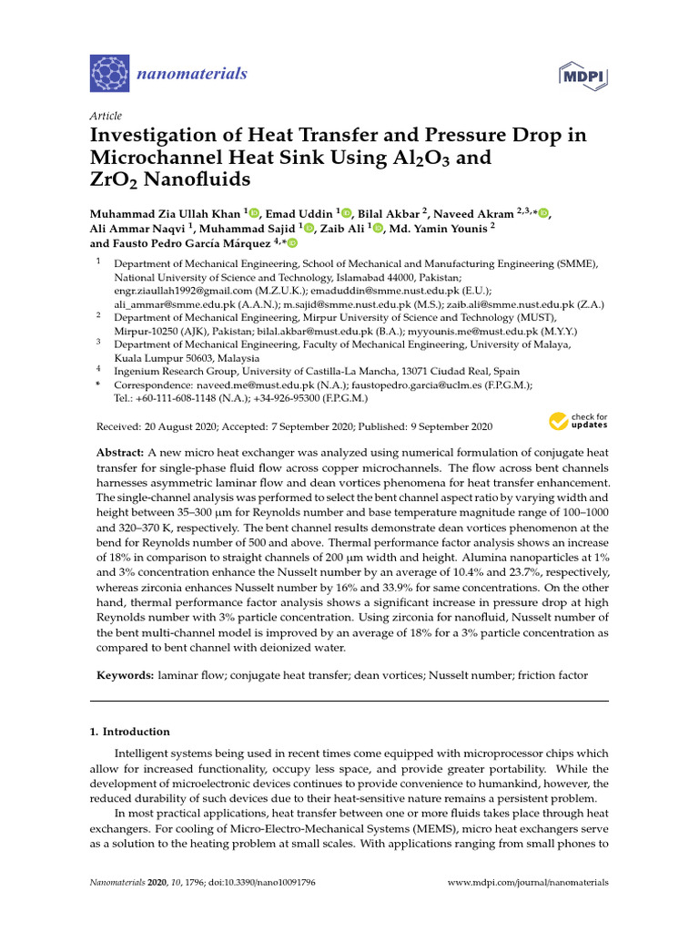 Nanomaterials 10 01796 v2 | PDF | Heat Transfer | Fluid Dynamics