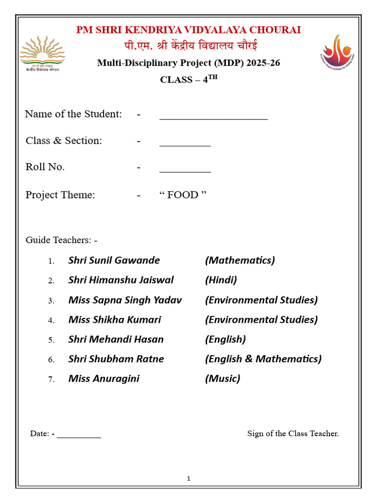 Class 4 MDP Project on Food | PDF | Foods