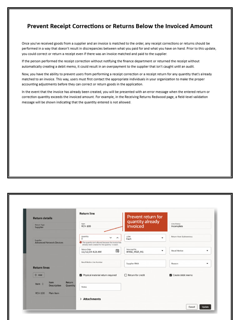 Prevent Receipt Corrections - Returns Below The Invoiced AMT-1 | PDF ...