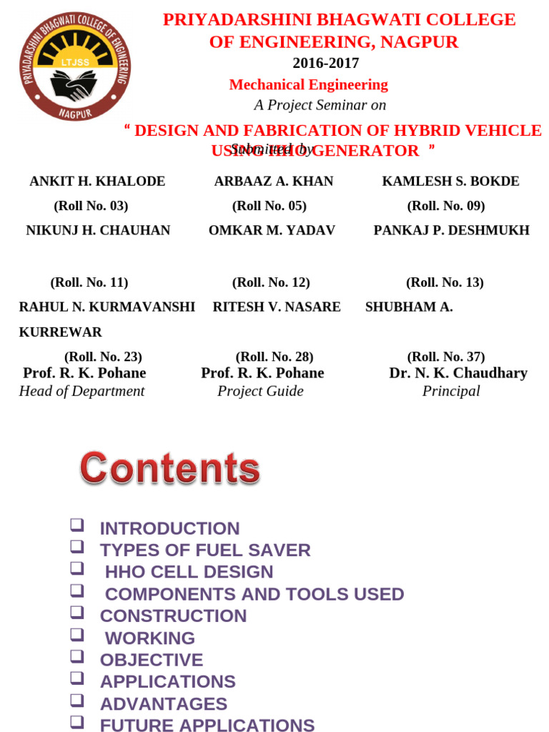 Design and Fabrication of Hybrid Vehicle Using Hho Generator | PDF ...