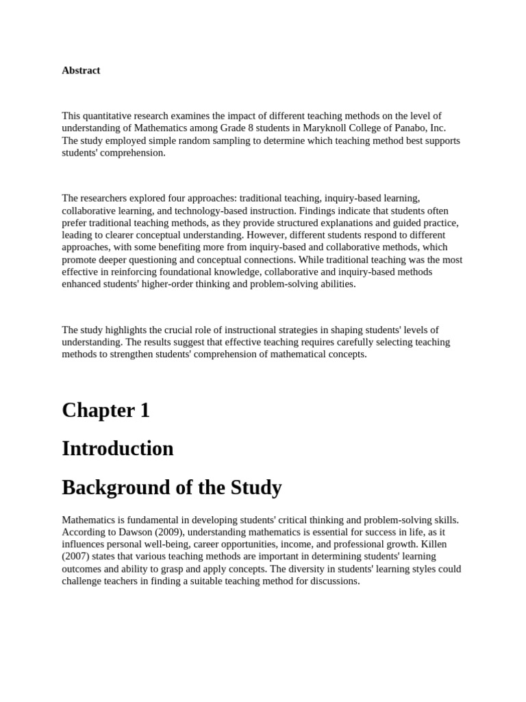 Abstract This Quantitative Re | PDF | Teaching Method | Inquiry Based ...