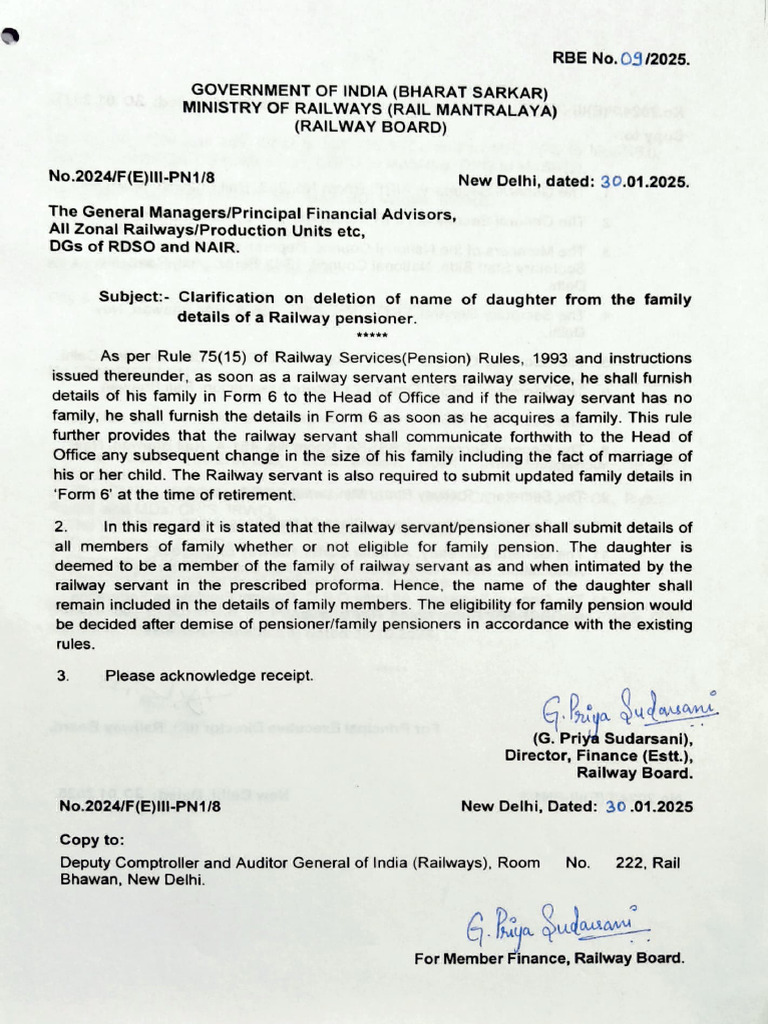 Railway Pension Family Details Clarification | PDF | Rail Transport