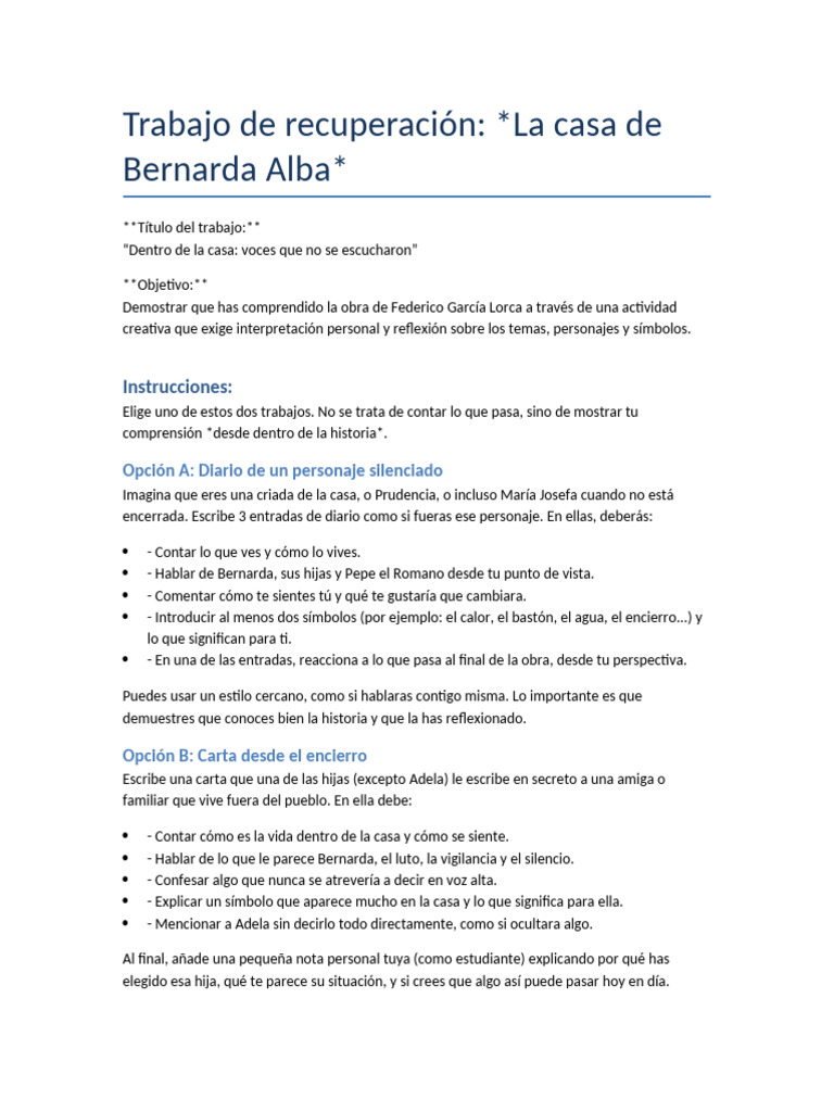 Trabajo Recuperación Bernarda Alba | PDF