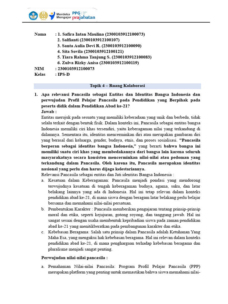 Filosofi Pendidikan Indonesia_Topik 4_Ruang Kolaborasi_Zulva Rizky Anisa | PDF