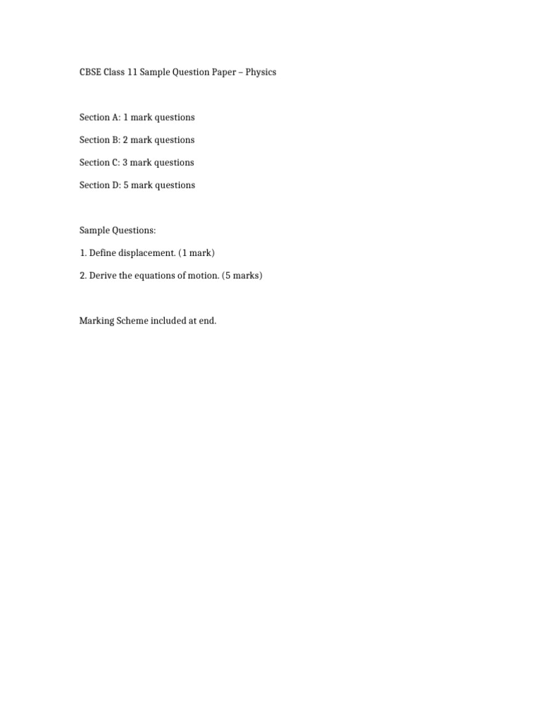 Class 11 Physics Sample Paper | PDF