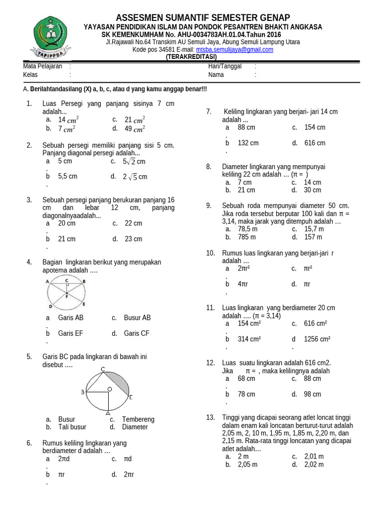 SOAL PTS MTK 8 GENAP | PDF