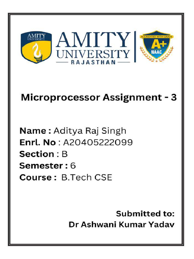 Microprocessor Assignment - 3 - Aditya - Raj - Singh - A20405222099 | PDF