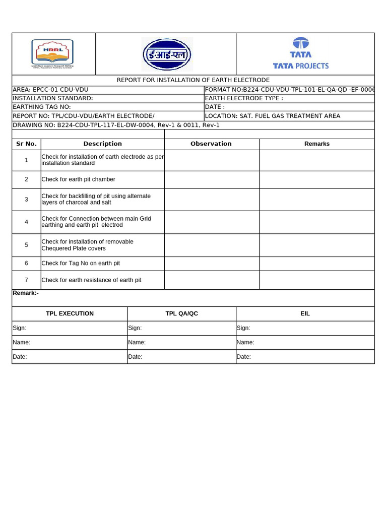 EARTHING PIT - Check List | PDF