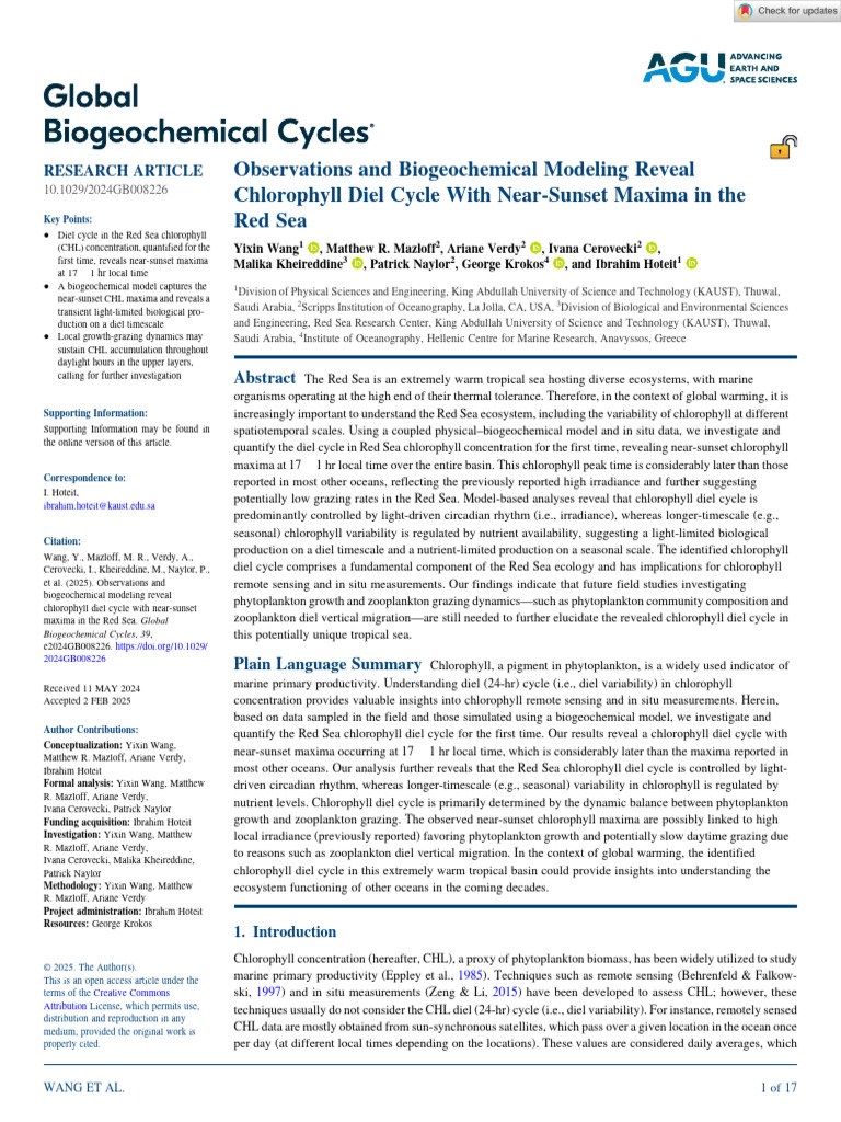 Wang Et Al - 2025 - Observations and Biogeochemical Modeling Reveal ...