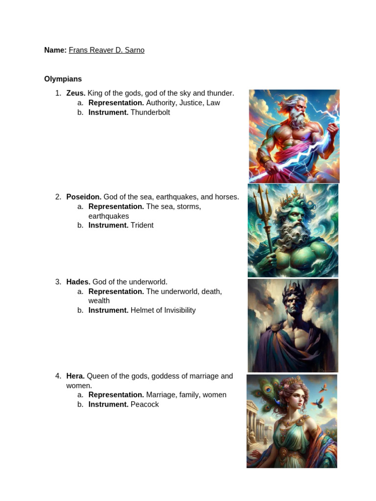 Greek Olympians and Titans | PDF | Twelve Olympians | Greek Gods