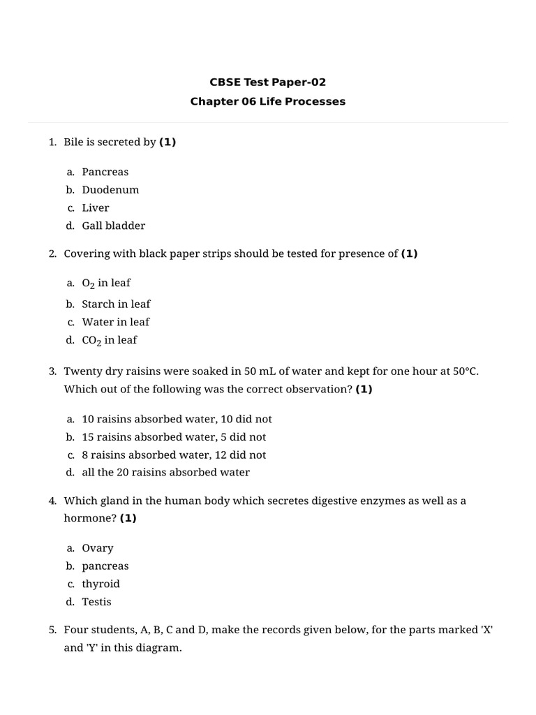 Chapter 06 Life Processes Test Paper 02 Removed | PDF