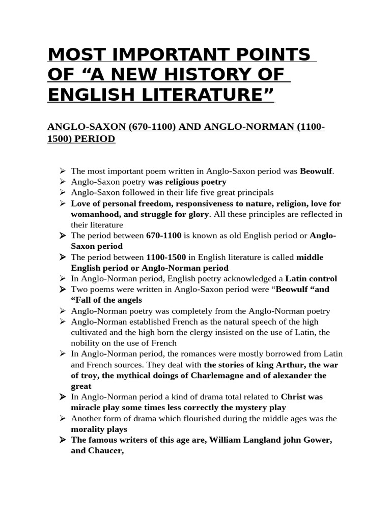 Most Important Points of English Literature | PDF