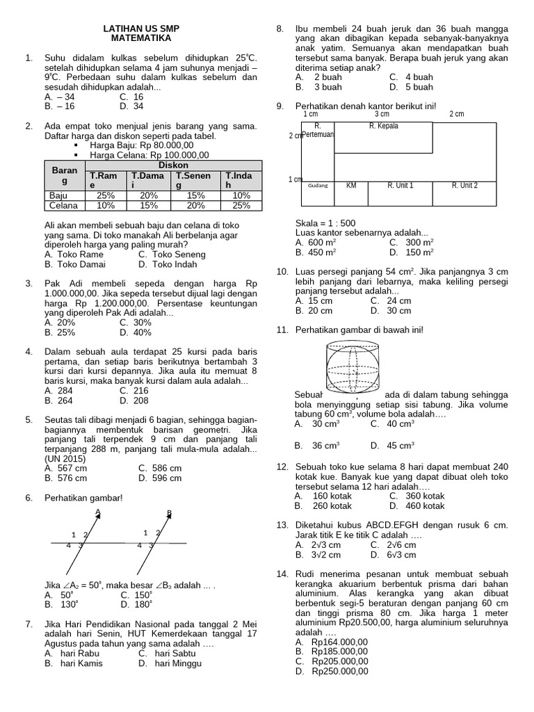 Latihan Us MTK SMP 2025 | PDF