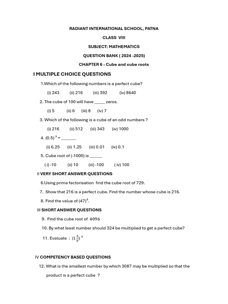 Perfect Cubes and Cube Roots Guide | PDF