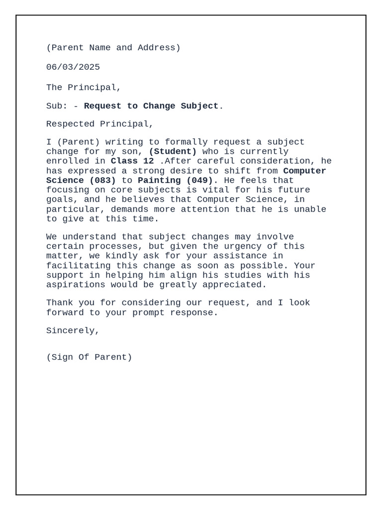 Sub Change Letter - SMPL | PDF