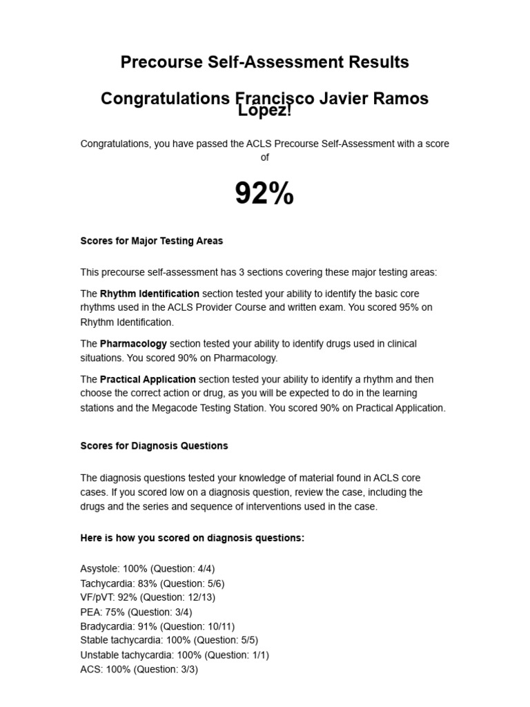 AHA ELearning - ACLS Precourse Self-Assessment and Precourse Work | PDF ...