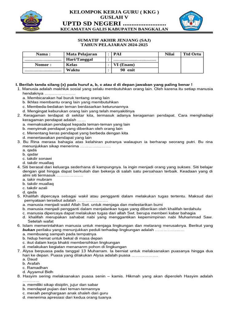 Soal Saj Pai 2024-2025 | PDF