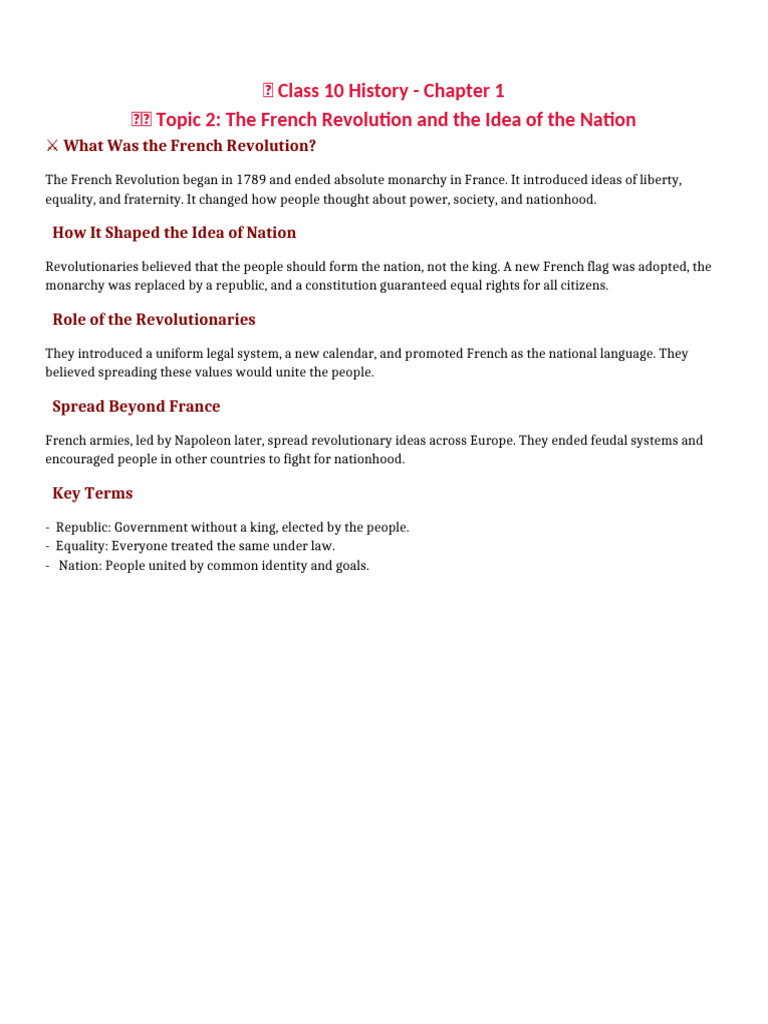 French Revolution Idea of Nation Notes | PDF