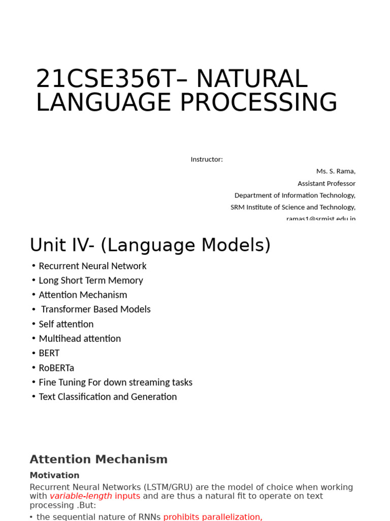 21CSE356T-NLP-Unit 4.2 | PDF | Artificial Intelligence | Intelligence (AI) & Semantics