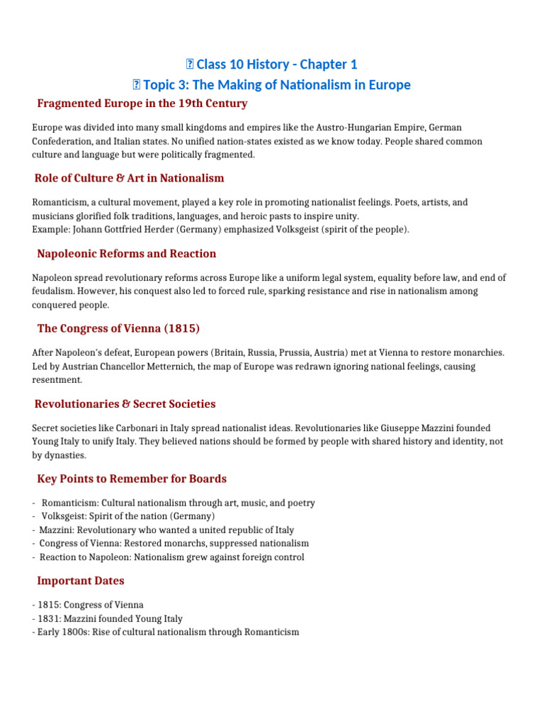 Making_of_Nationalism_in_Europe_Notes (1) | PDF