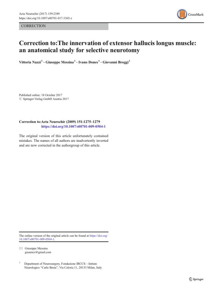 Correction To - The Innervation of Extensor Hallucis Longus Muscle - An ...