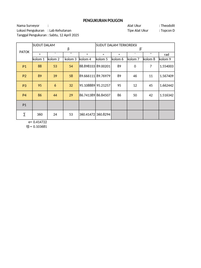 Pengukuran Data Poligon dengan Theodolite | PDF