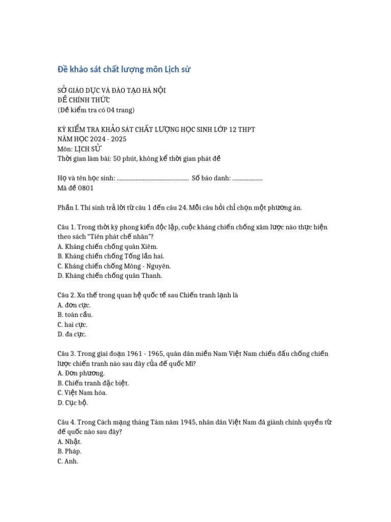 De Khao Sat Lich Su | PDF