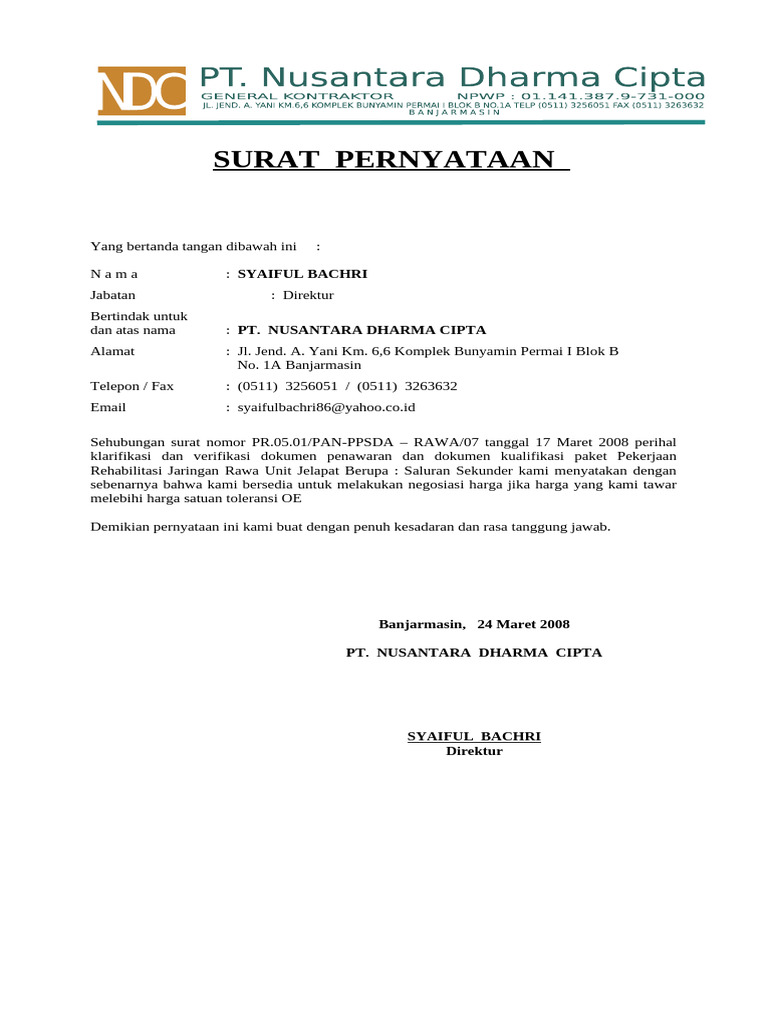 Surat Pernyataan Klarifikasi | PDF