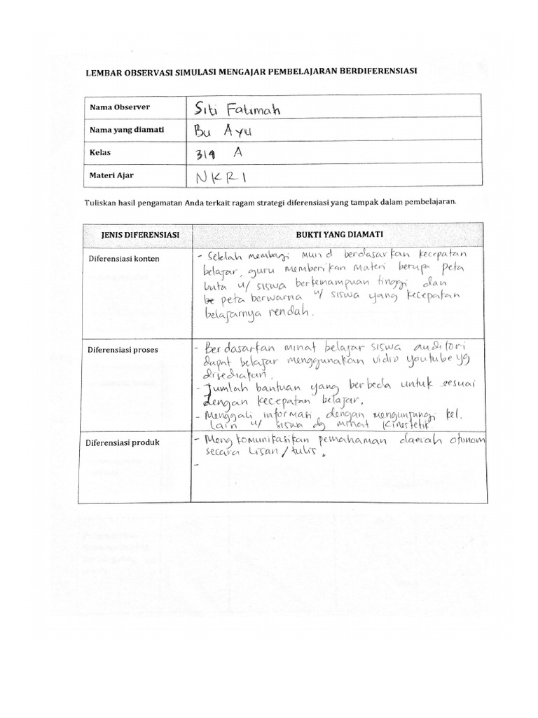 Lembar Observasi-314-Siti Fatimah | PDF