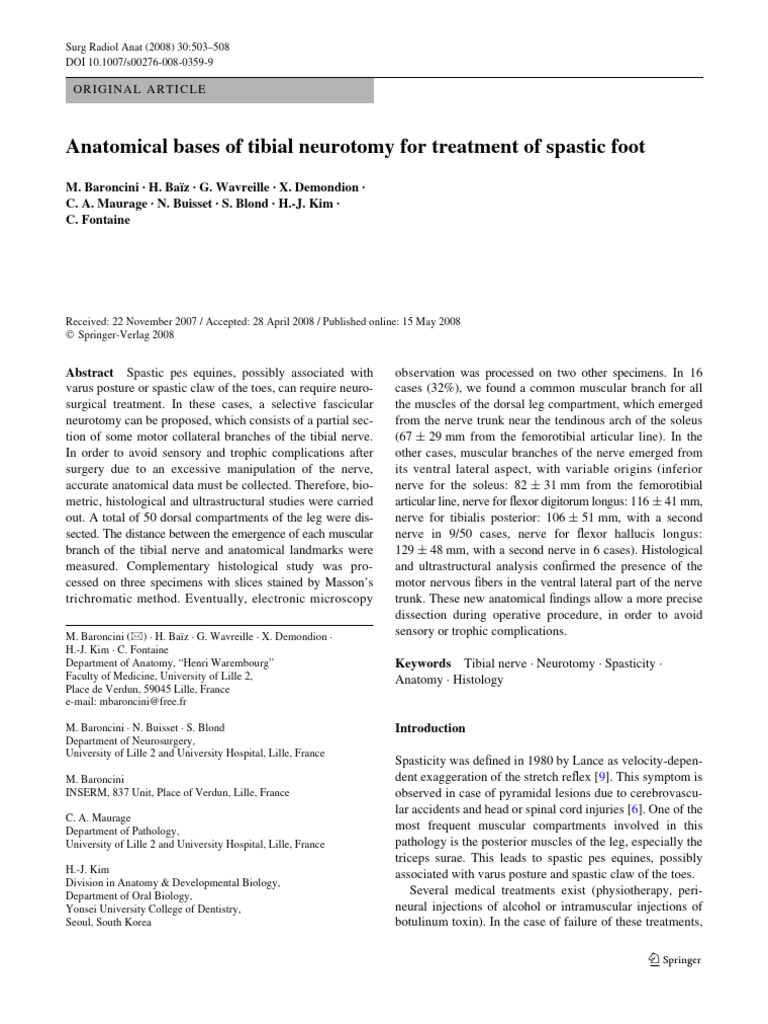 Anatomical bases of tibial neurotomy for treatment of spastic foot ...