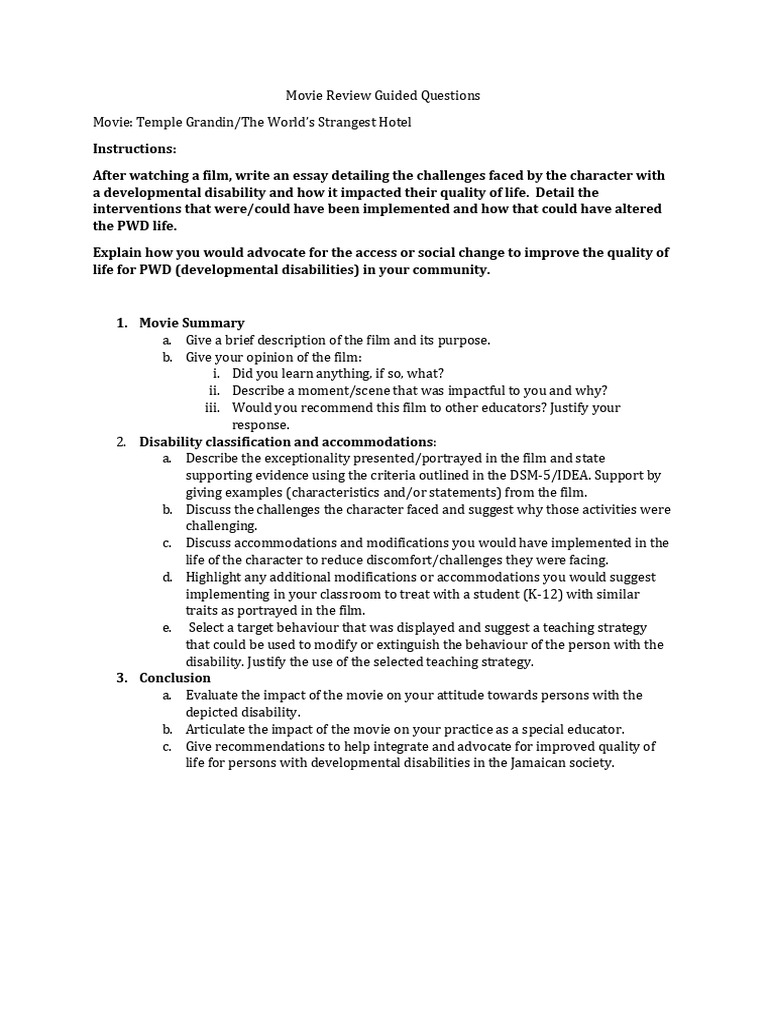 Teaching IDD - Movie Review Guided Questions | PDF