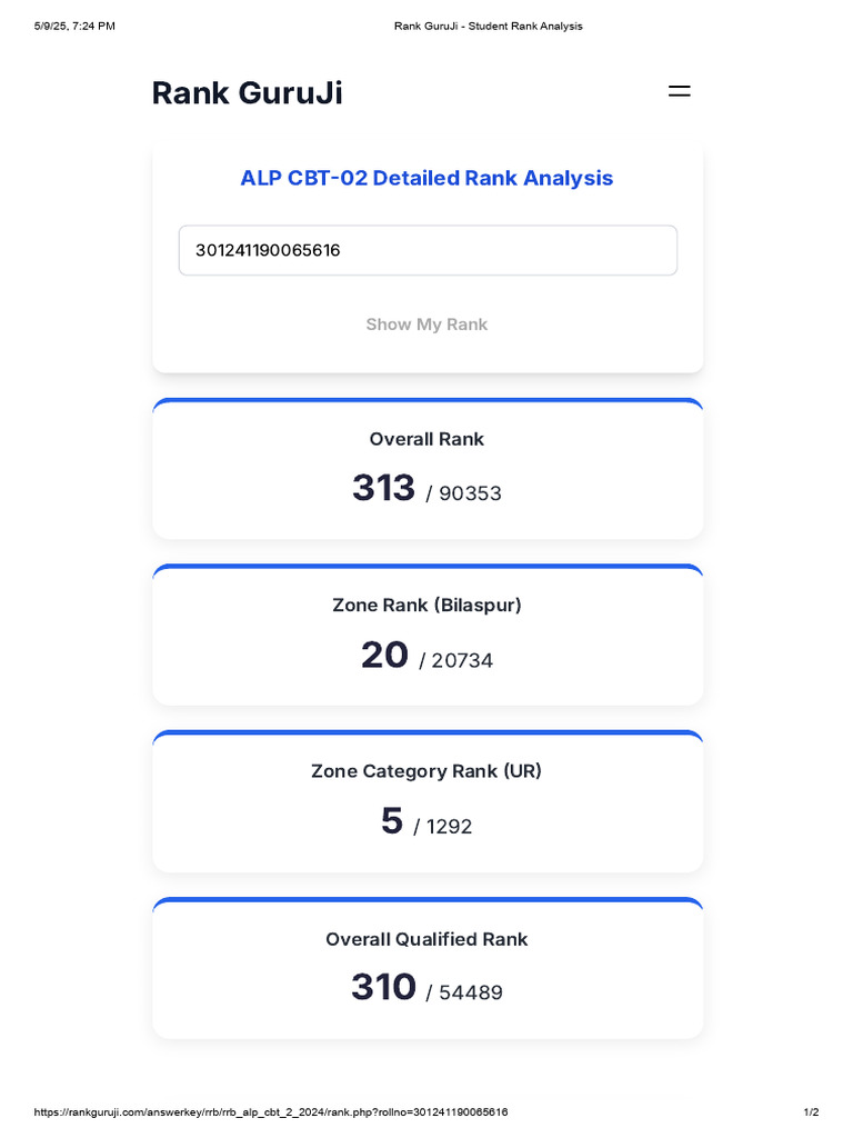 Rank GuruJi - Student Rank Analysis | PDF