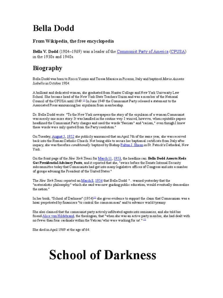 Bella Dodd - School of Darkness | PDF | John Wesley