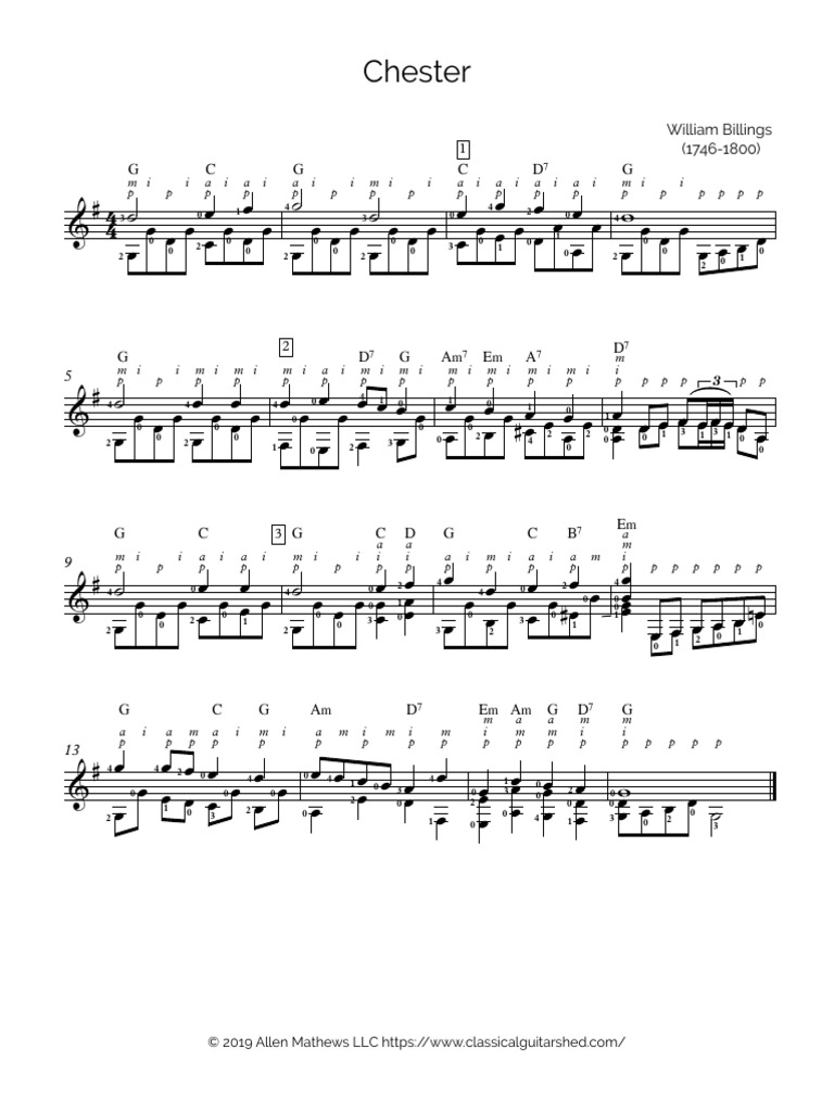 Chester by William Billings Guide | PDF | Music Theory | Elements Of Music